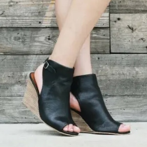 Lucky Brand | Shoes | Lucky Brand Risza Peep Toe Black Wedge Heel ...
